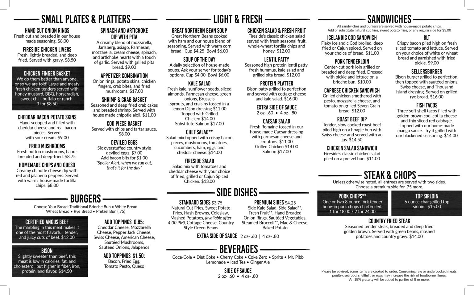Our Menu – Fireside Bar & Grill